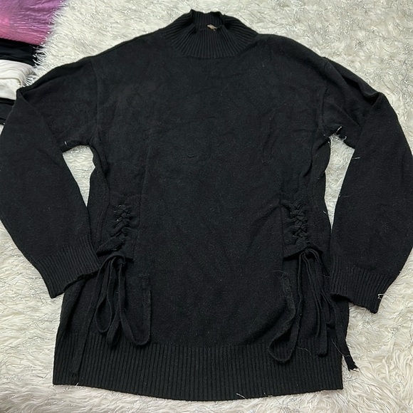 Poof! | Sweaters | Black Lace Up Detail Turtle Neck Mock Neck Ribbed ...